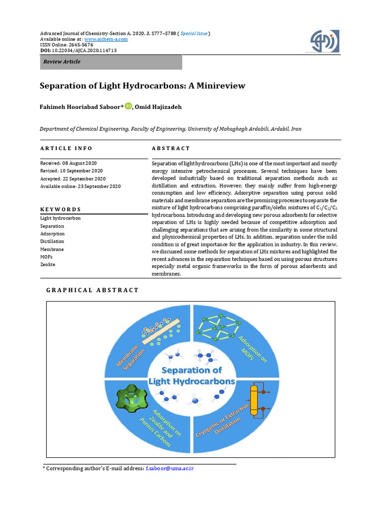 Light Hydrocarbon Separation | PDF | Adsorption | Zeolite
