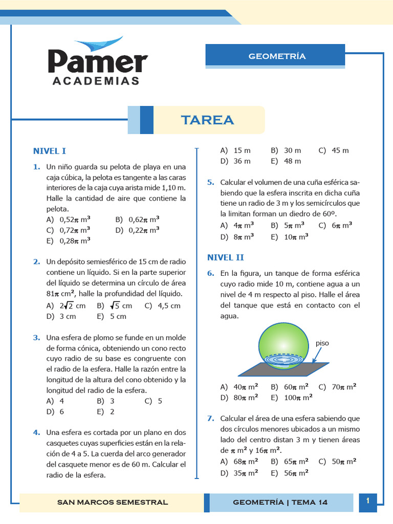 Geometria - Tarea 14 | PDF | Esfera | Matemática Elemental