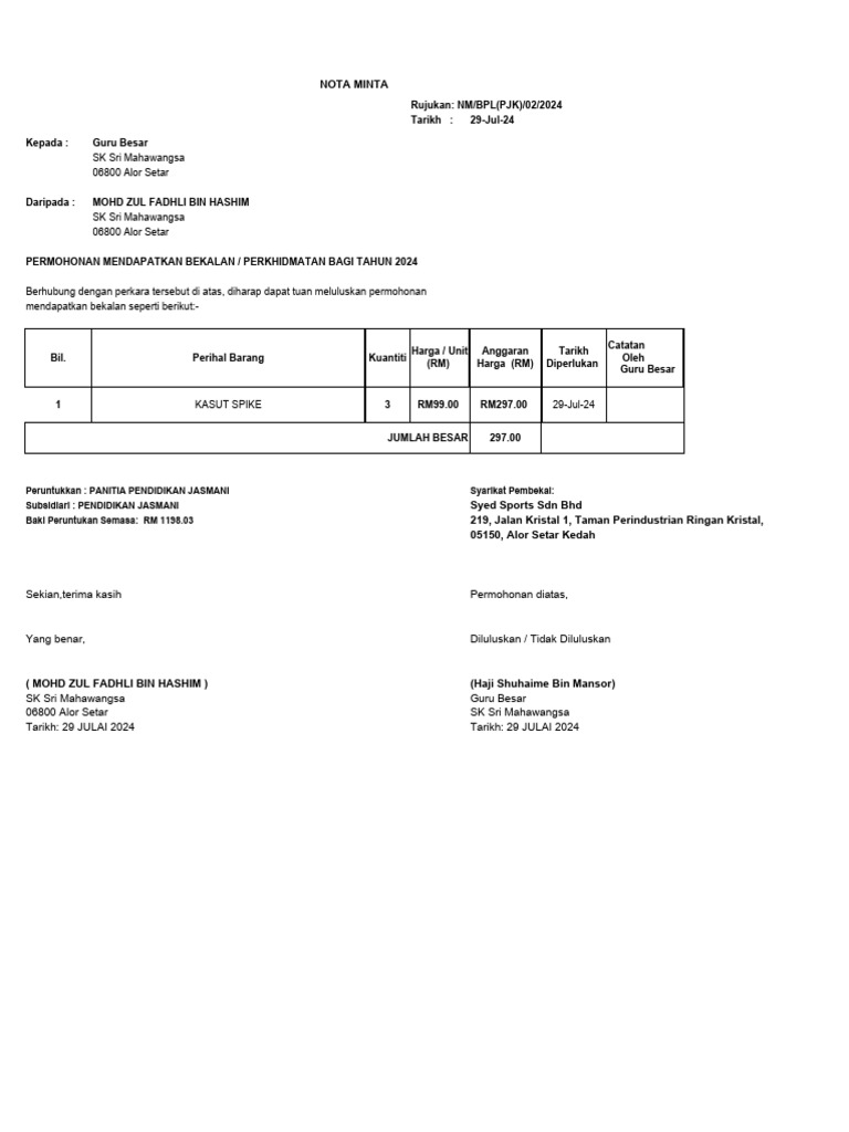 Nota Minta PJK 2022 | PDF