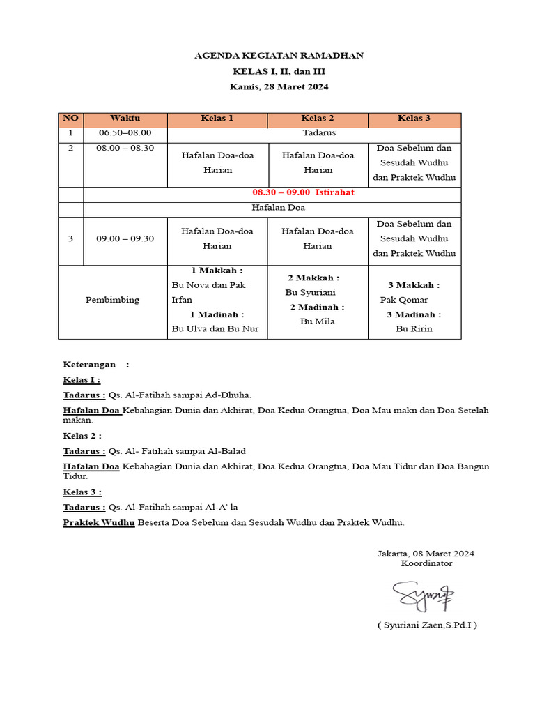 AGENDA PESANTREN RAMADHAN 2024 Bu Syur | PDF