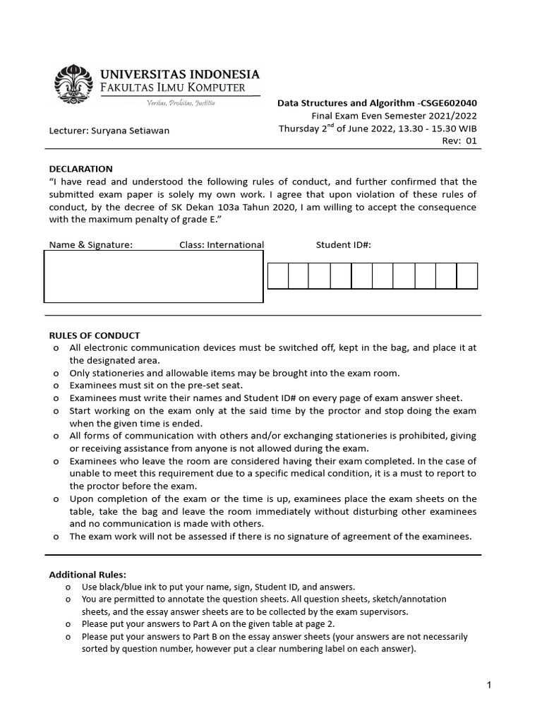 (KI) UAS SDA Genap 2021 - 2022 - Print | PDF | Applied Mathematics | Algorithms And Data Structures