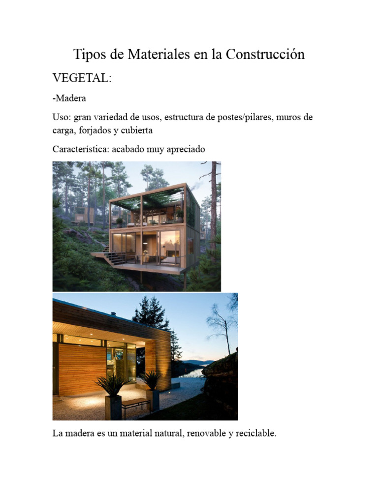 RESUMEN Tipos de Materiales en La Construcción | PDF | Madera | Los bosques