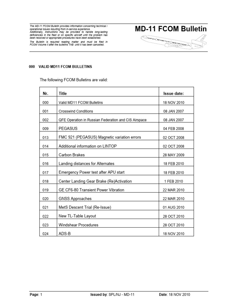 MD-11 FCOM Technical Bulletin Overview | PDF | Atmospheric Pressure ...