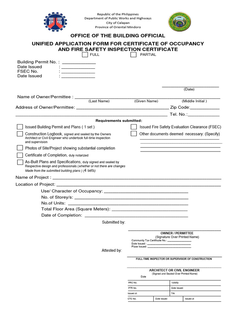 Unified Application For Occupancy Permit | PDF