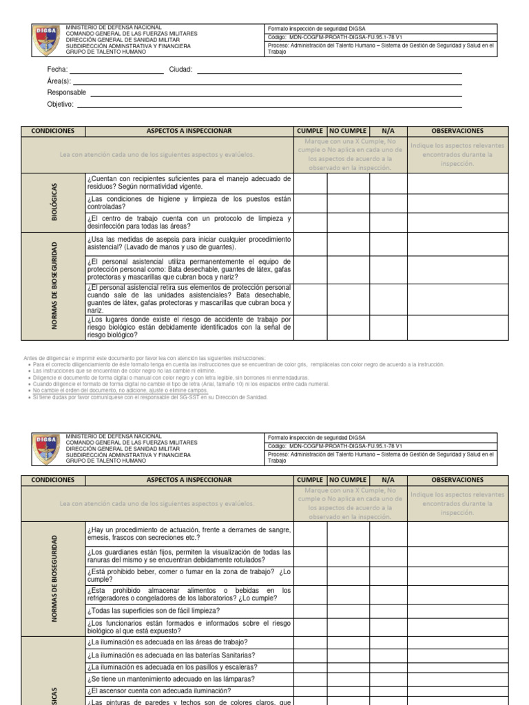 Formato Inspeccion de Seguridad v1 Digsa | PDF | Ascensor | Factores ...