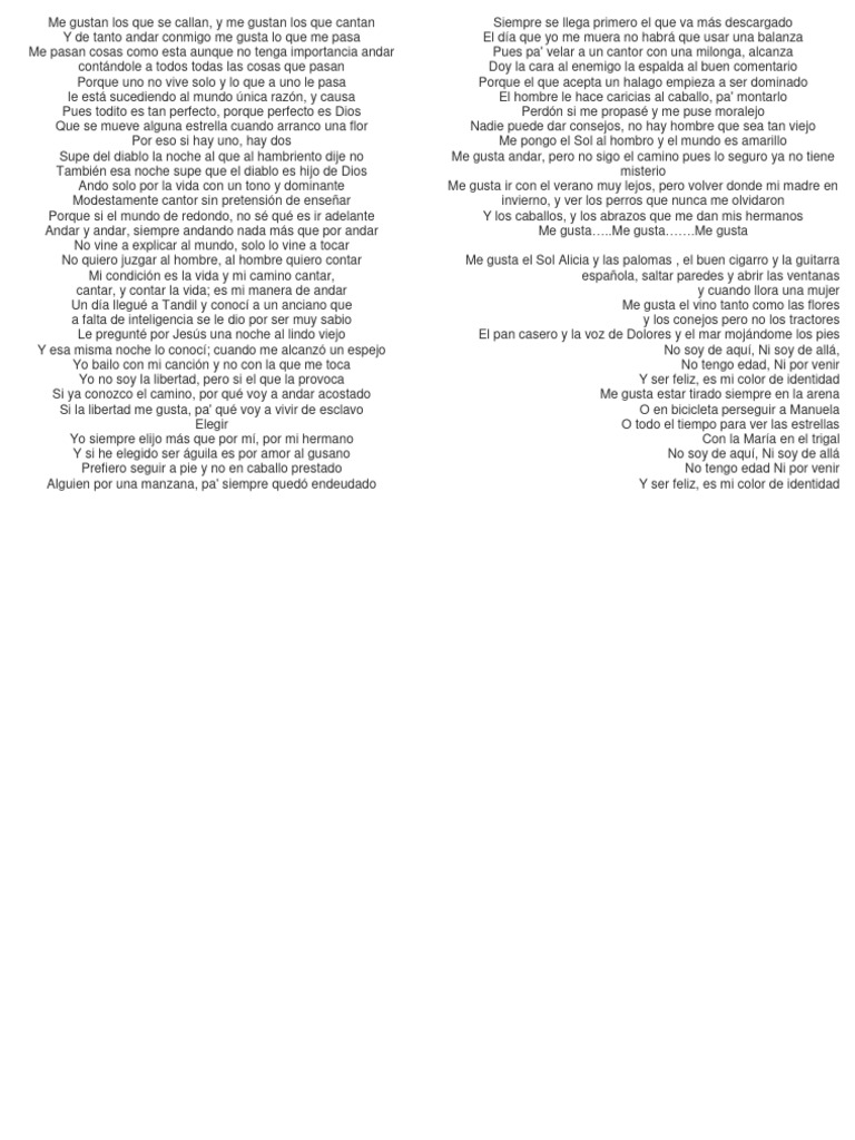 Letra de "No soy de aquí, ni soy de allá" | PDF