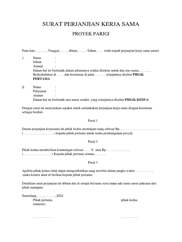 SURAT PERJANJIAN KERJA SAMA | PDF