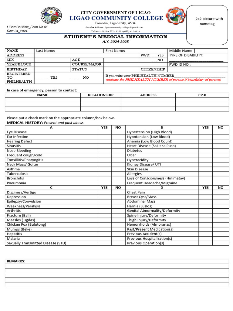 Student's Medical Information Form | PDF | Menstruation | Pregnancy