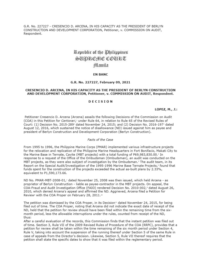 Arcena Vs COA | PDF | Audit | Appeal