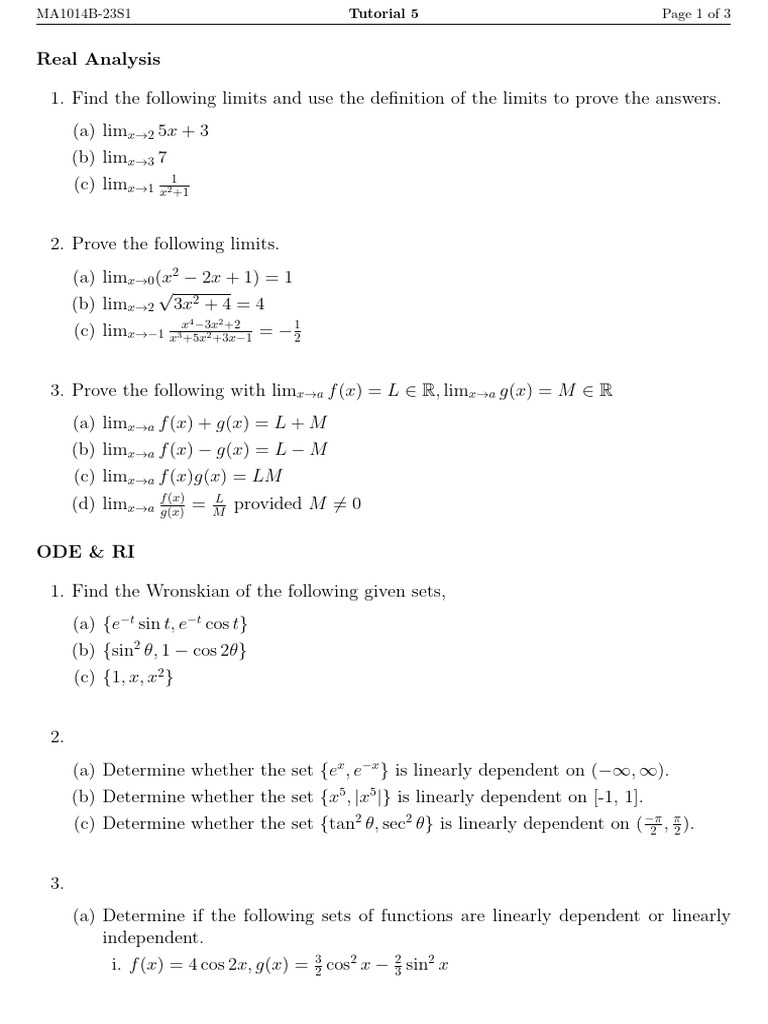 Tutorial 5 | PDF | Matrix (Mathematics) | Equations