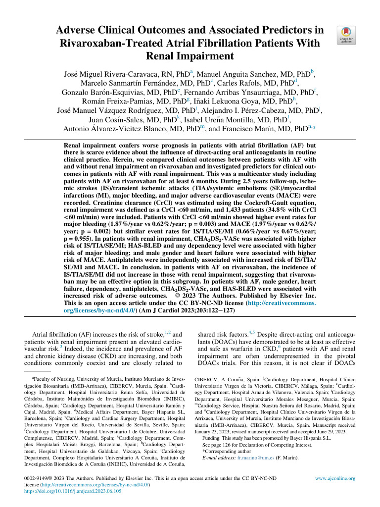 Adverse Clinical Outcomes and Associated Predictors in Rivaroxaban ...