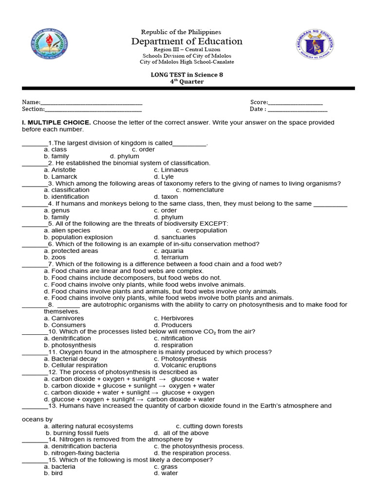 4q Science8 PT | PDF | Digestion | Mitosis