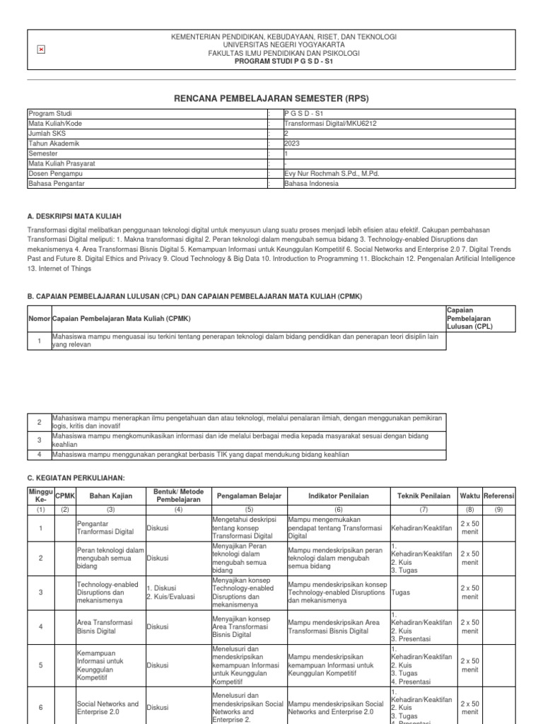 RPS - MKU6212 - Tahun 2023 Sem 1 | PDF | Komputer