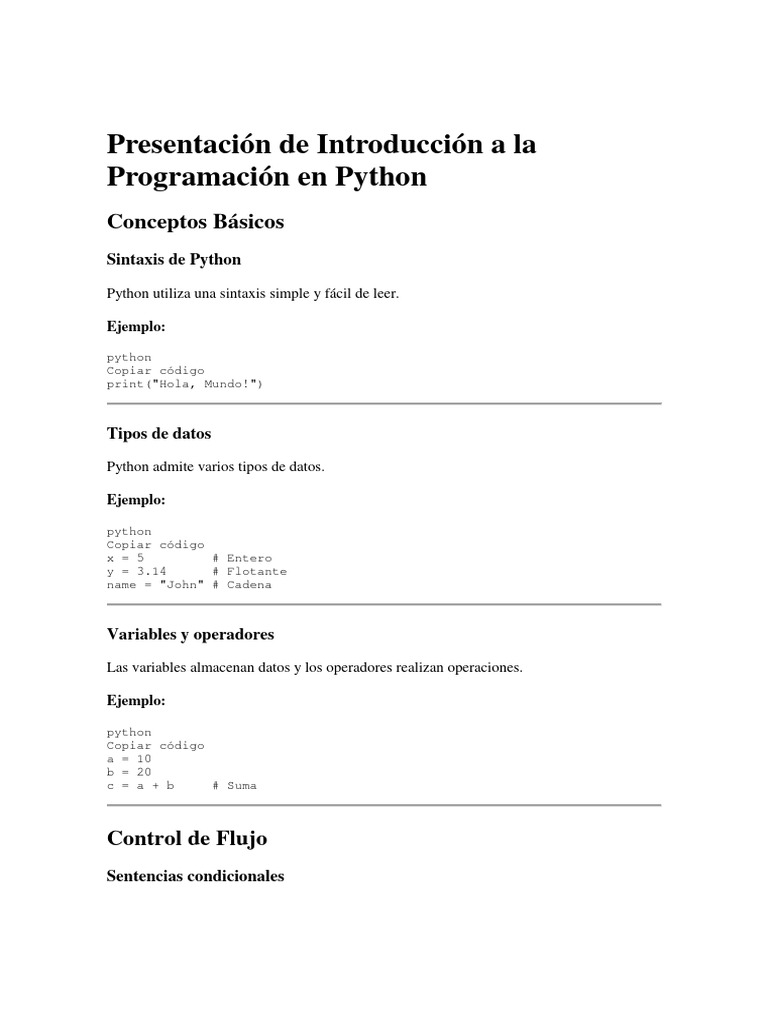 Presentación de Introducción a la Programación en Python | PDF