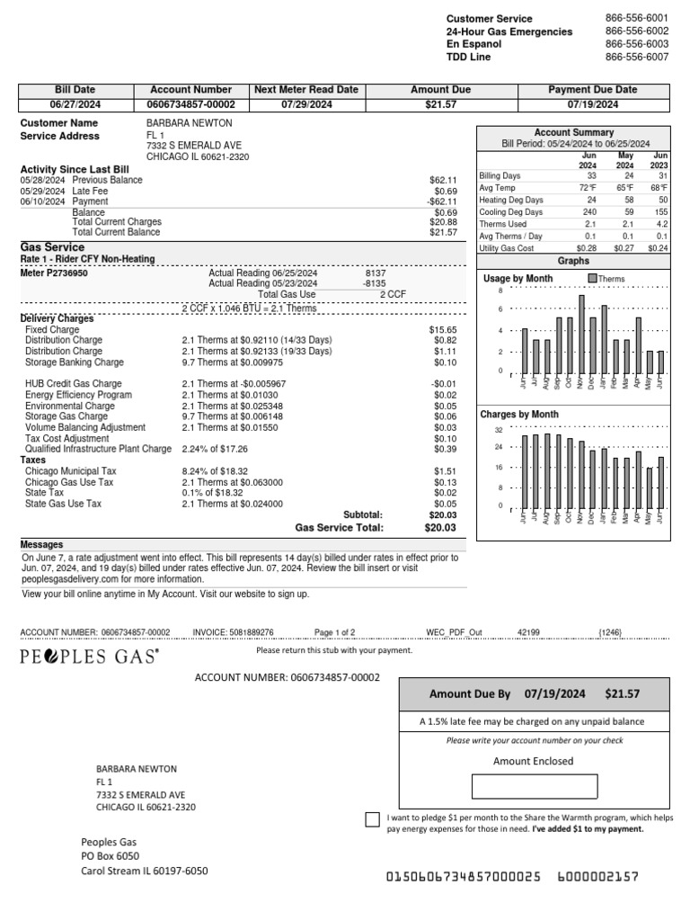 Chicago Peoples Gas Bill Summary | PDF | Nature