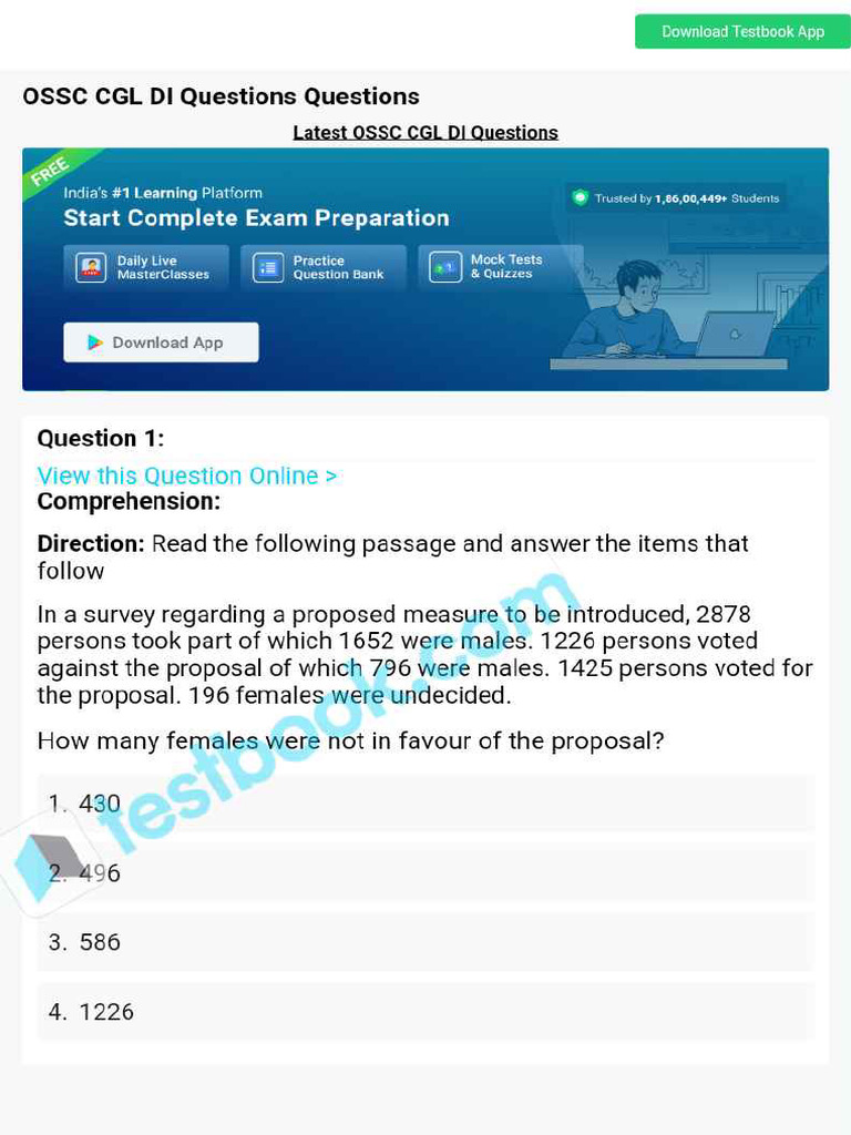 Ossc CGL Di Questions 665443b8c90c9e781feeea35 | PDF