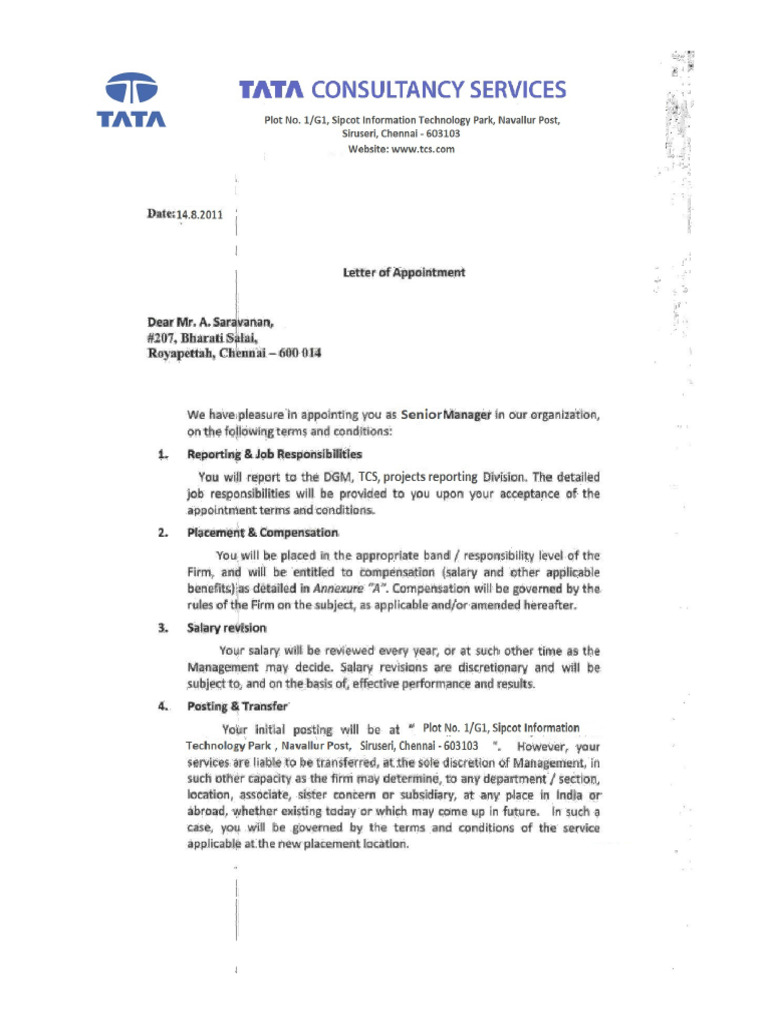 TCS Offer Letter | PDF
