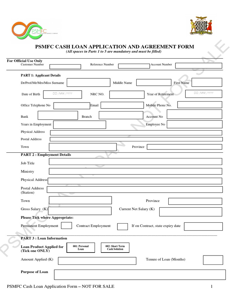 PSMFC Cash Loan Products Application Form | PDF | Credit | Finance ...
