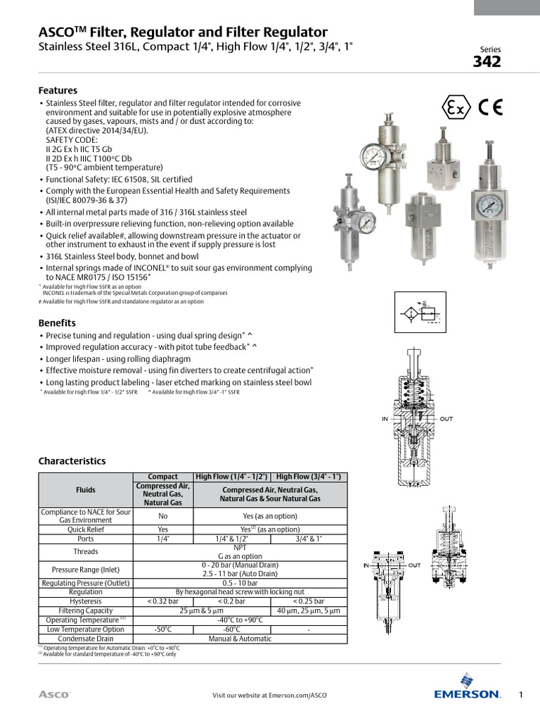 Catalog Series 342a Stainless Steel Filter Regulator Asco en 5280976 ...