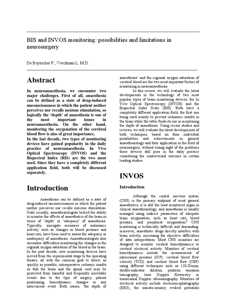 Bis & Invos | PDF | Anesthesia | Electroencephalography