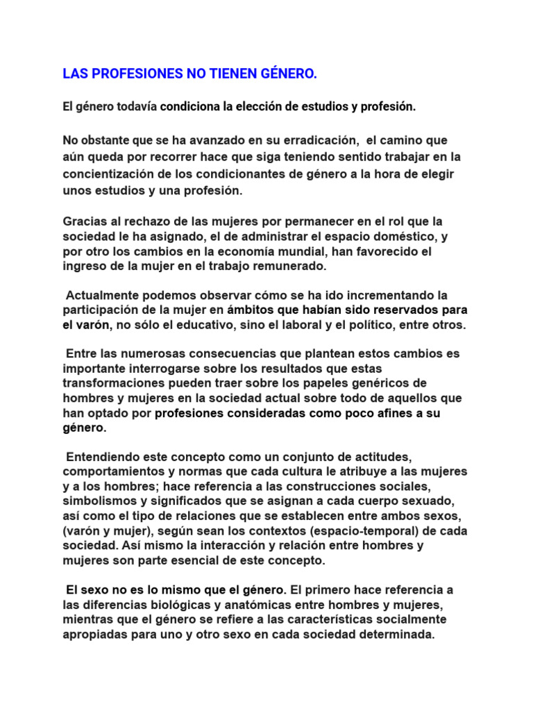 Jose Carlos Andrade Valle - Las Profesiones No Tienen Género. | PDF ...
