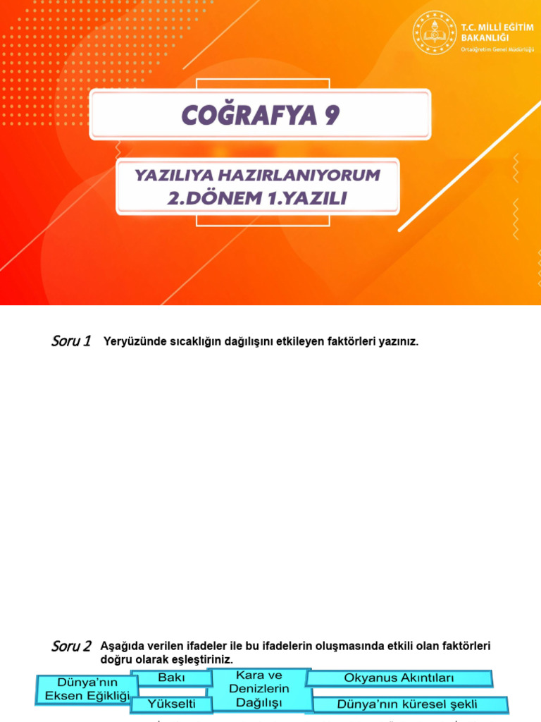 9.sinif Cografya 2.donem 1.yazili Sorulari | PDF