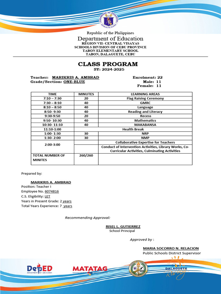 Class Program | PDF | Behavior Modification | Learning