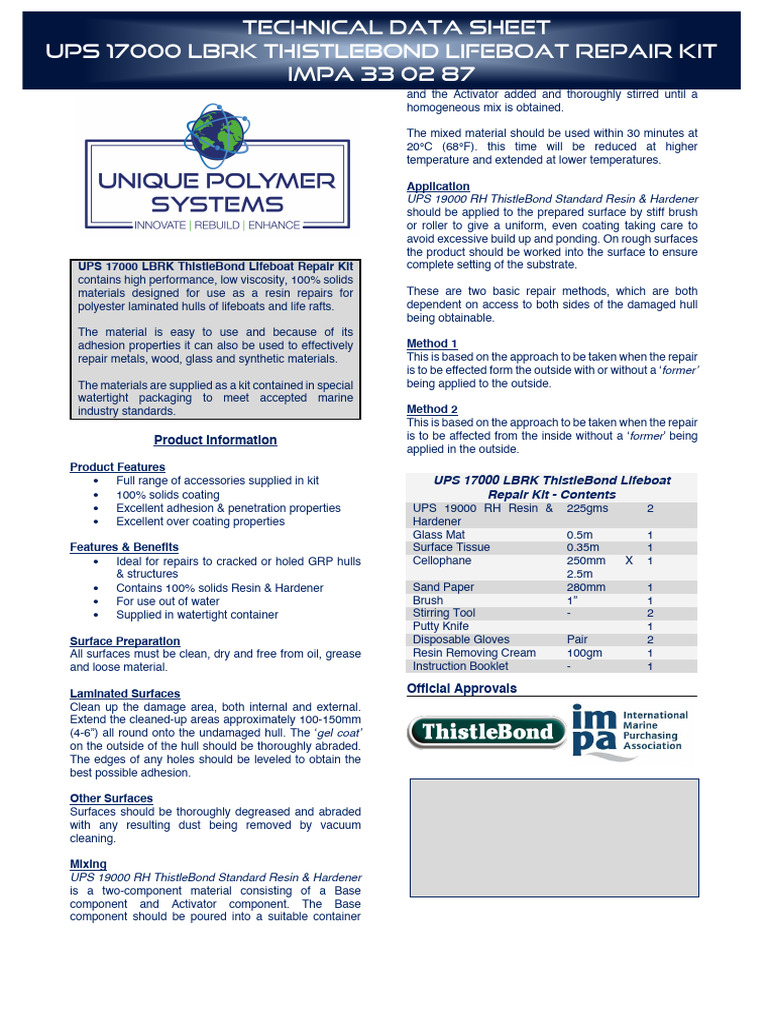 Thistlebond UPS 17000 LBRK TDS UK 2020 | PDF | Lamination | Glasses
