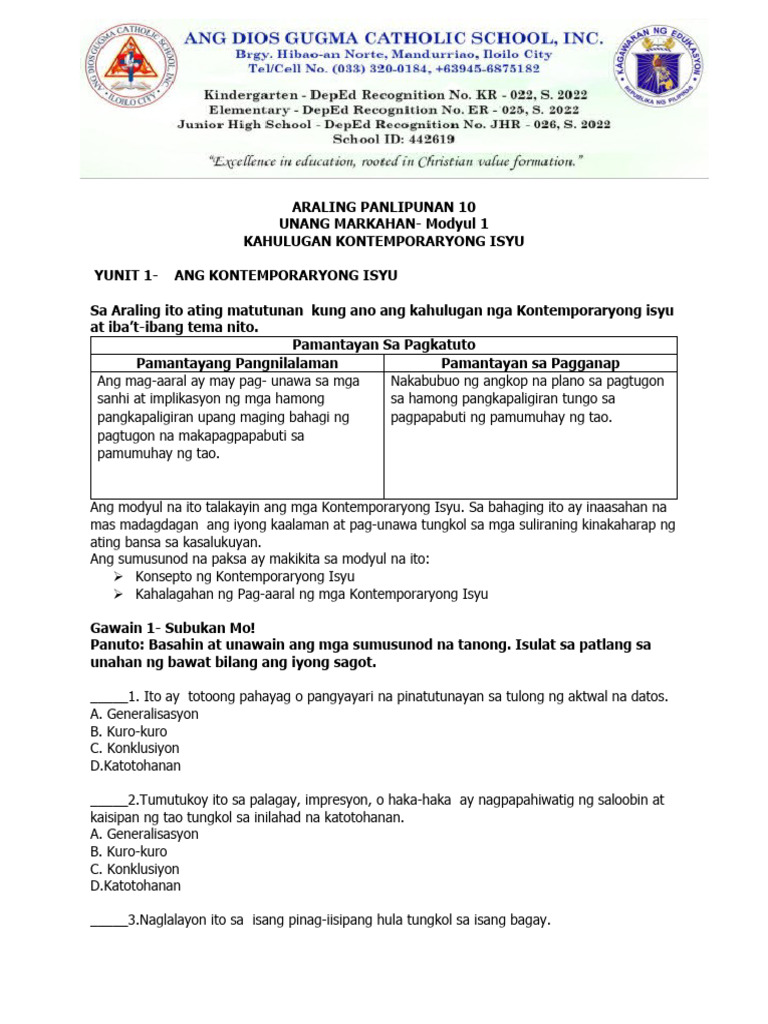 Araling Panlipunan 10 Module | PDF