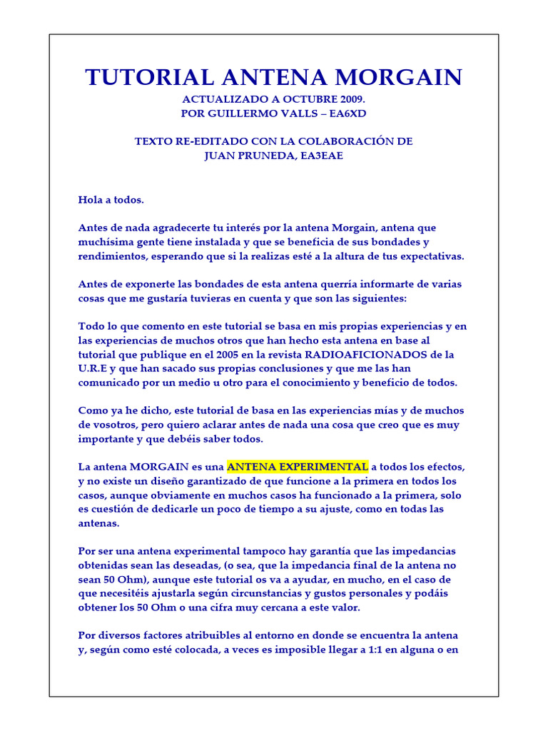 Antena Morgain 40 80 Ea6xd | PDF | Antena (Radio) | Aislador (Electricidad)