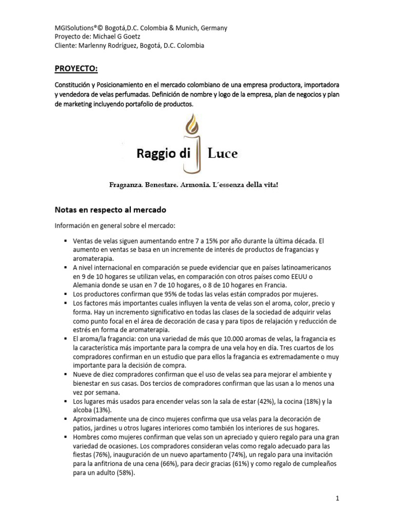 Proyecto Raggio Di Luce Presentación - v1 | PDF | Marca | Mercado (economía)