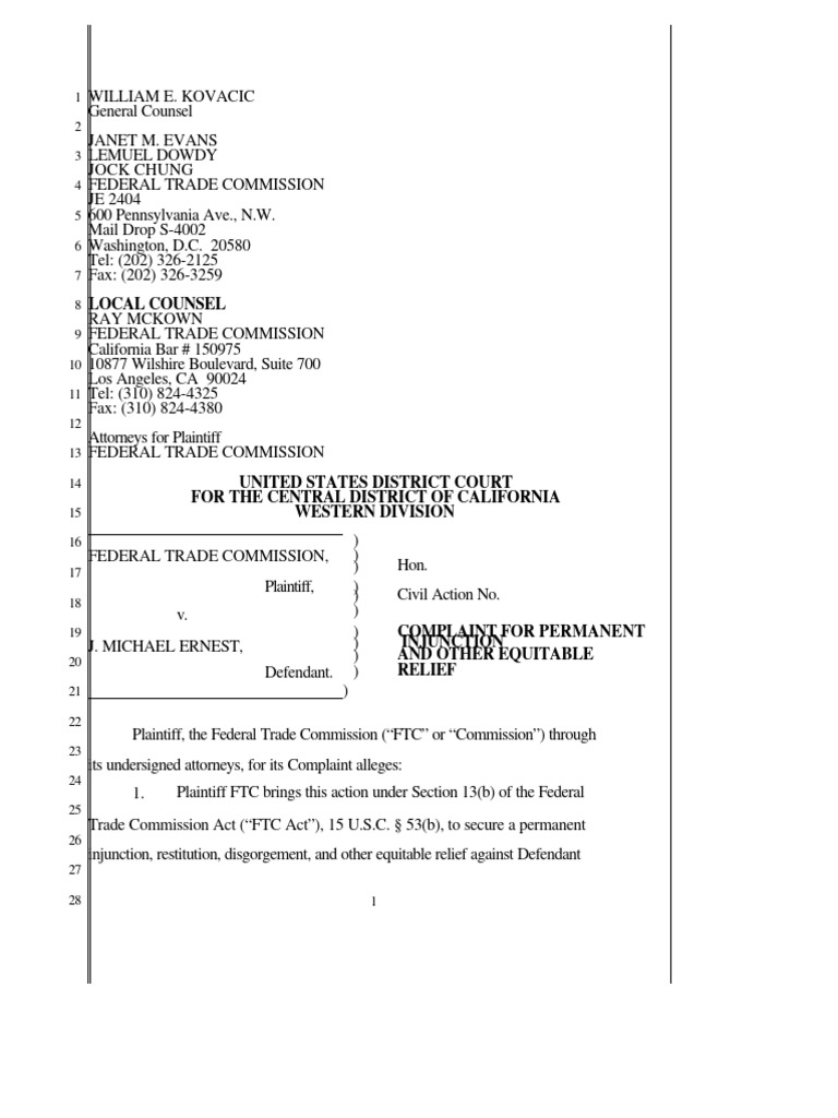 Ernest Cmp | PDF | Federal Trade Commission | American Government