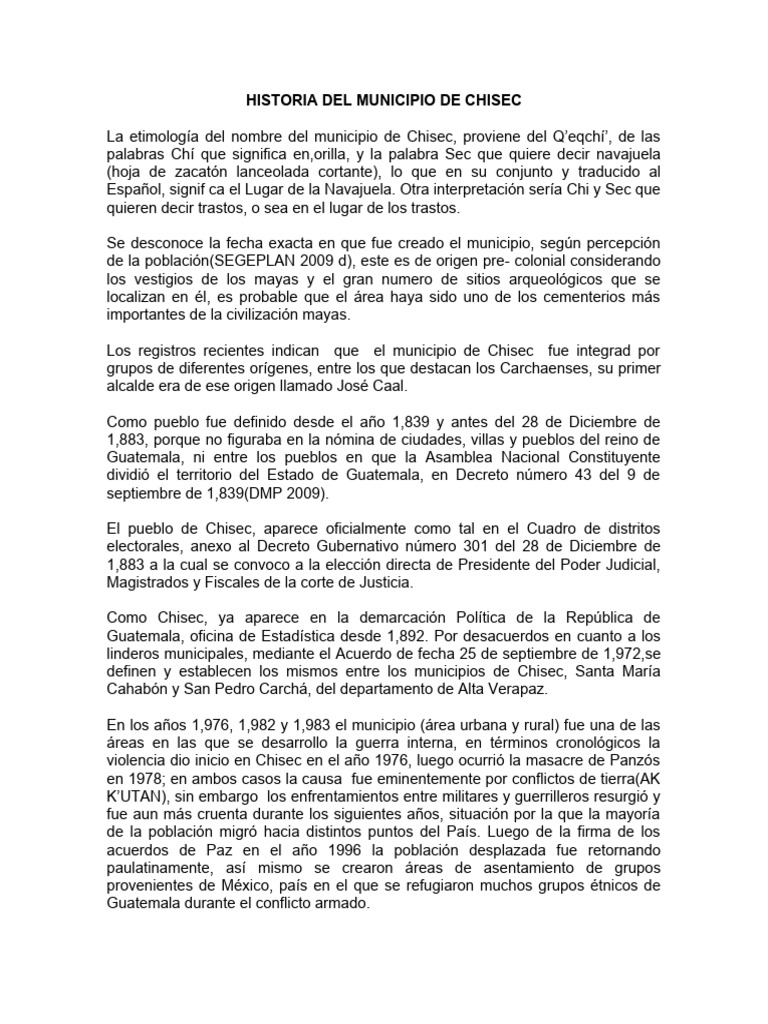 Historia Del Municipio de Chisec | PDF | Guatemala