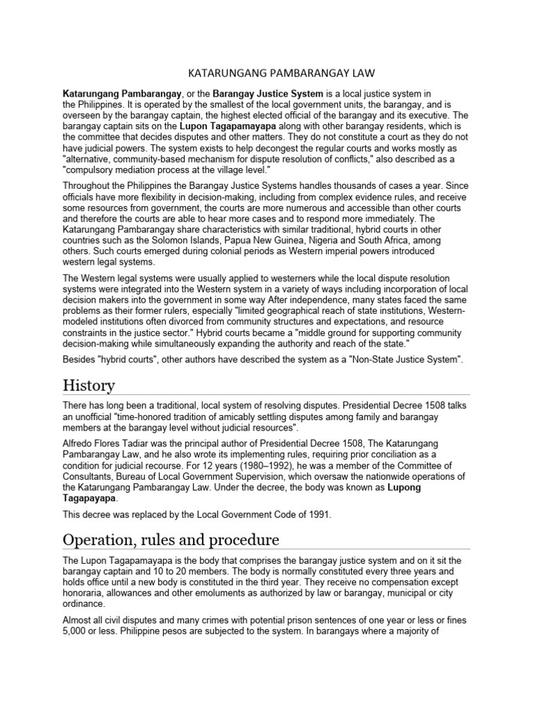 Katarungang Pambarangay Law | PDF | Separation Of Powers | Political Law