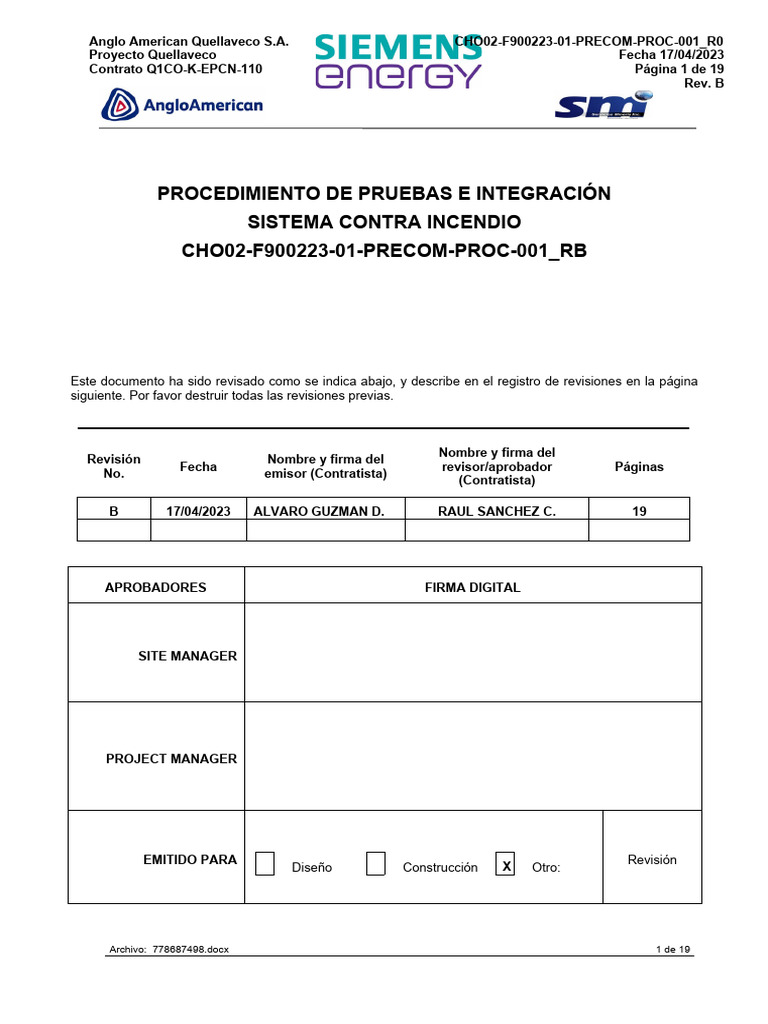 Cho02 F900223 01 Precom Proc 001 - RB | PDF | Calibración | Sistema de rociadores contra incendios