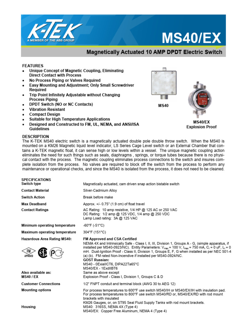 MS40-0202-1 Magn Actua 10 AMP DPDT MS40 Datasheet | PDF | Switch | Valve