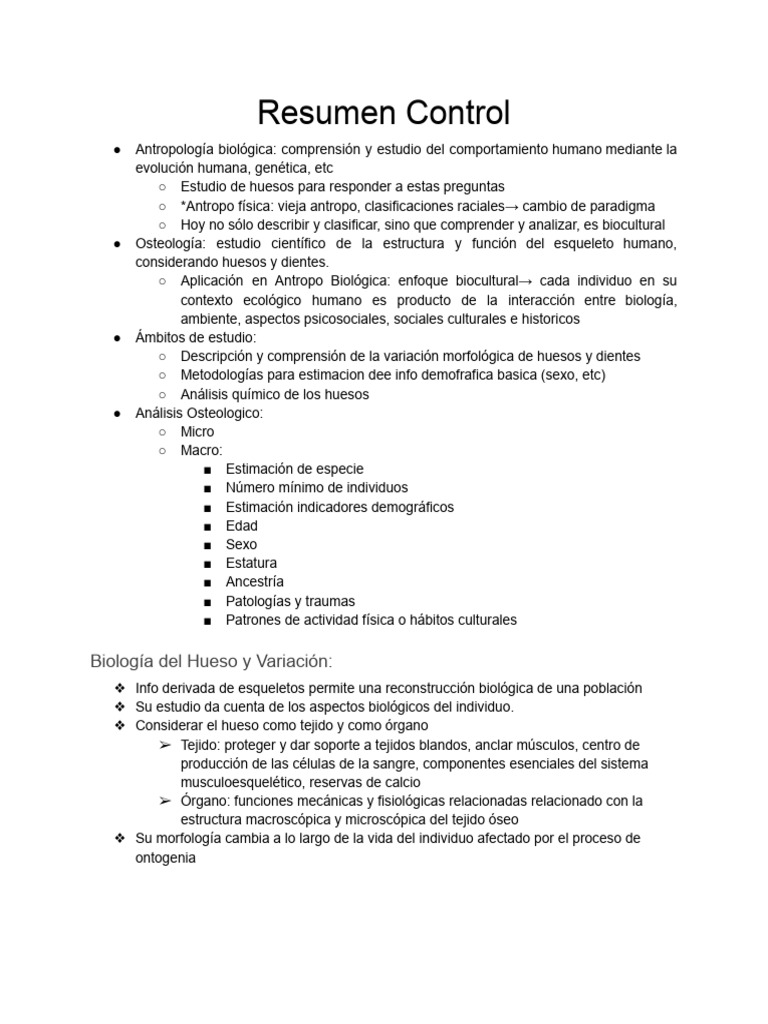 Resumen Control | PDF | Hueso | Esqueleto