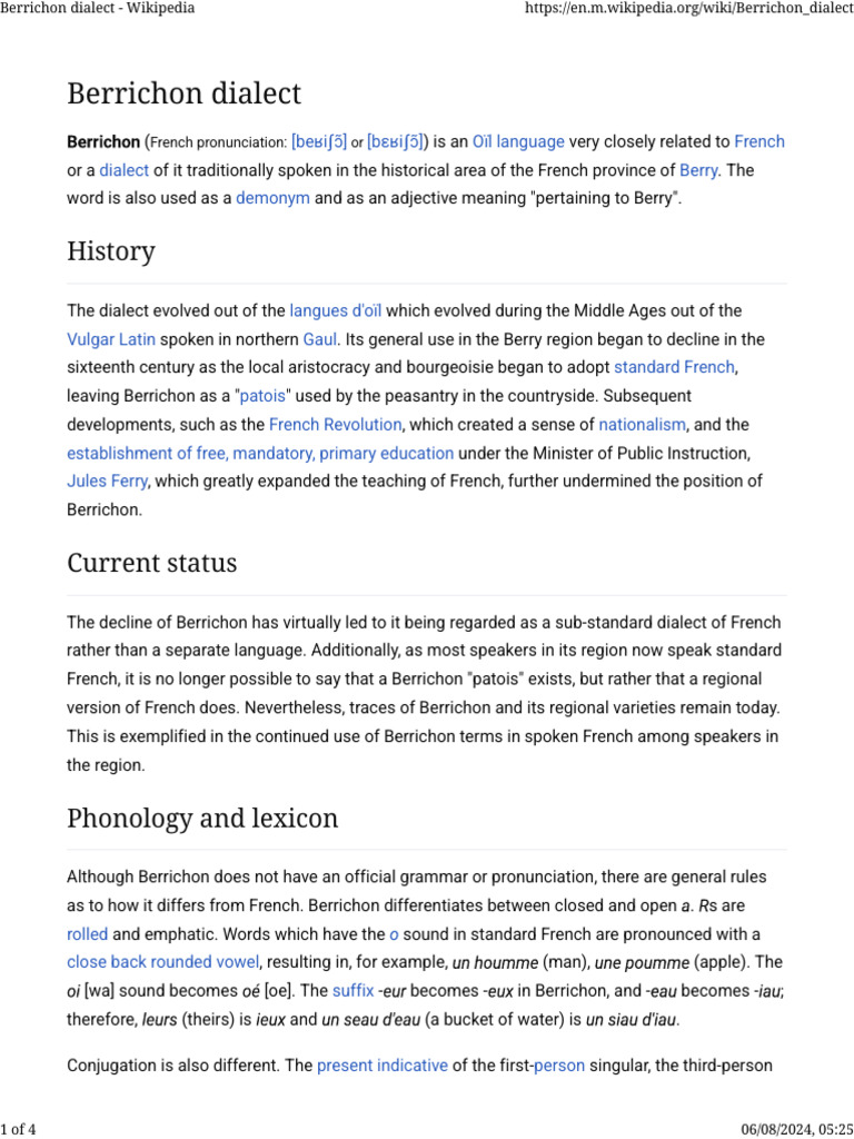 Overview of the Berrichon Dialect | PDF | Grammar | Linguistics