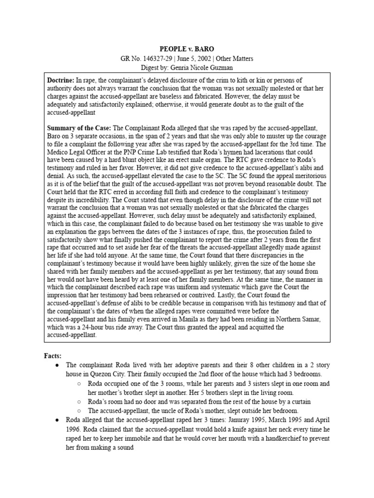 PEOPLE v. BARO | PDF | Rape | Testimony