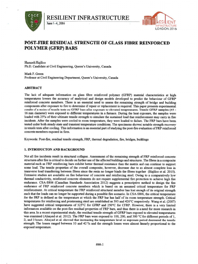 Post-Fire Residual Strength of Glass Fibre-Reinforced POlymers (GFRP ...