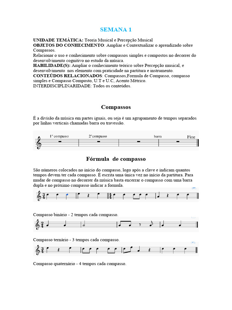 Semana 1 | PDF | Elementos da música | Notação