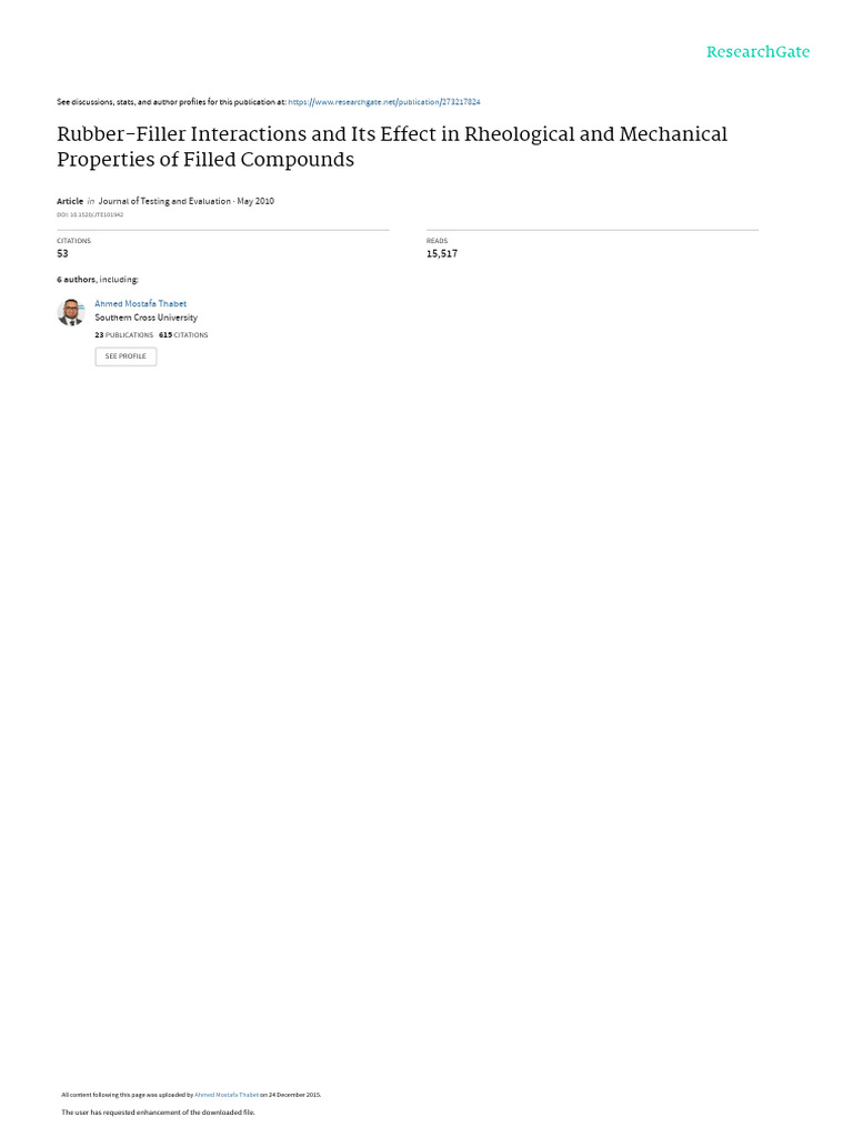 Rubber-Filler Interactions and Its Effect in Rheological and Mechanical ...