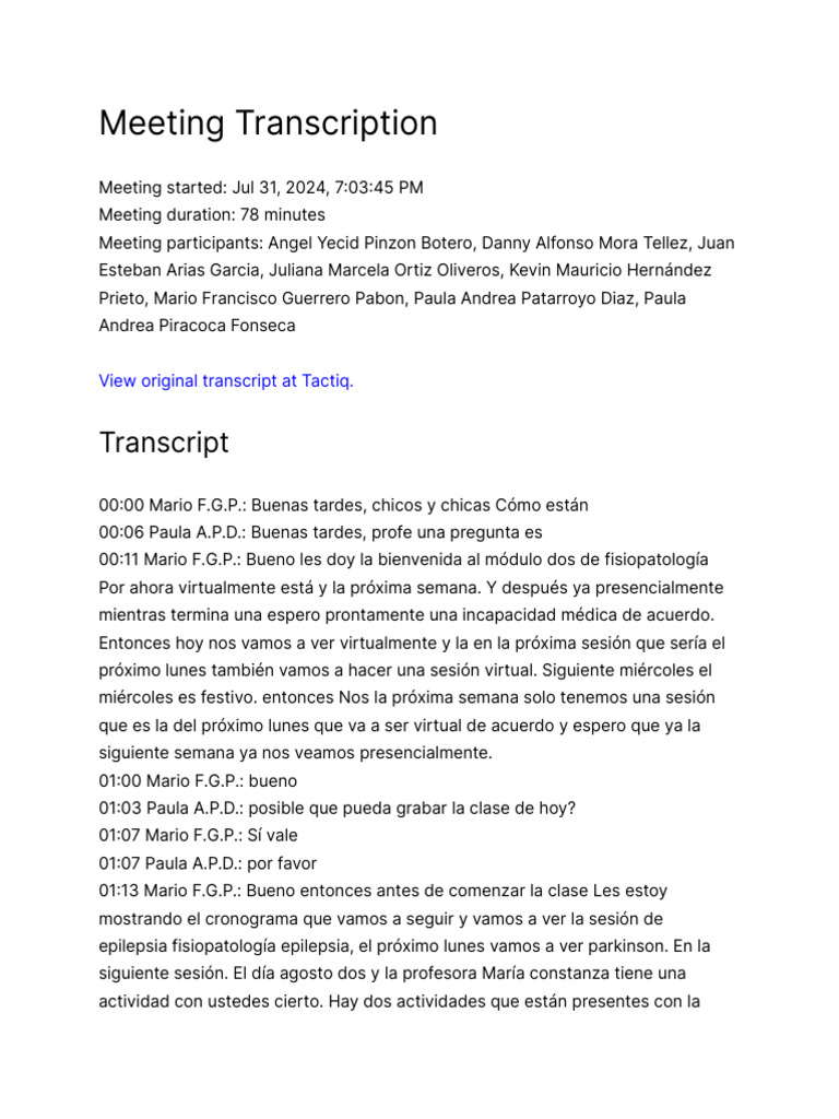 Meeting Transcription | PDF | Epilepsia | Sinapsis