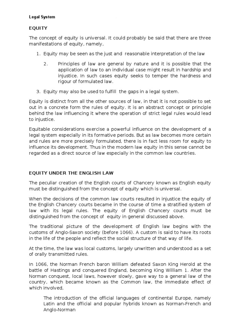 Legal-Equity | PDF | Equity (Law) | Court Of Chancery