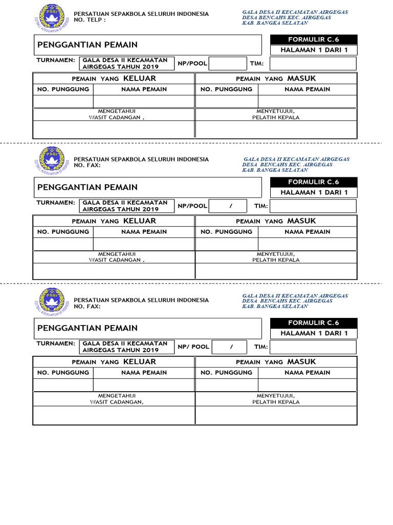 c6. Form Penggantian Pemain | PDF