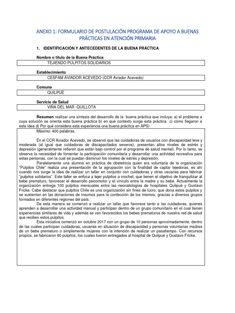 Proyecto Buenas Practicas Pulpitos Solidarios 2019 | PDF | Estrés (biología)