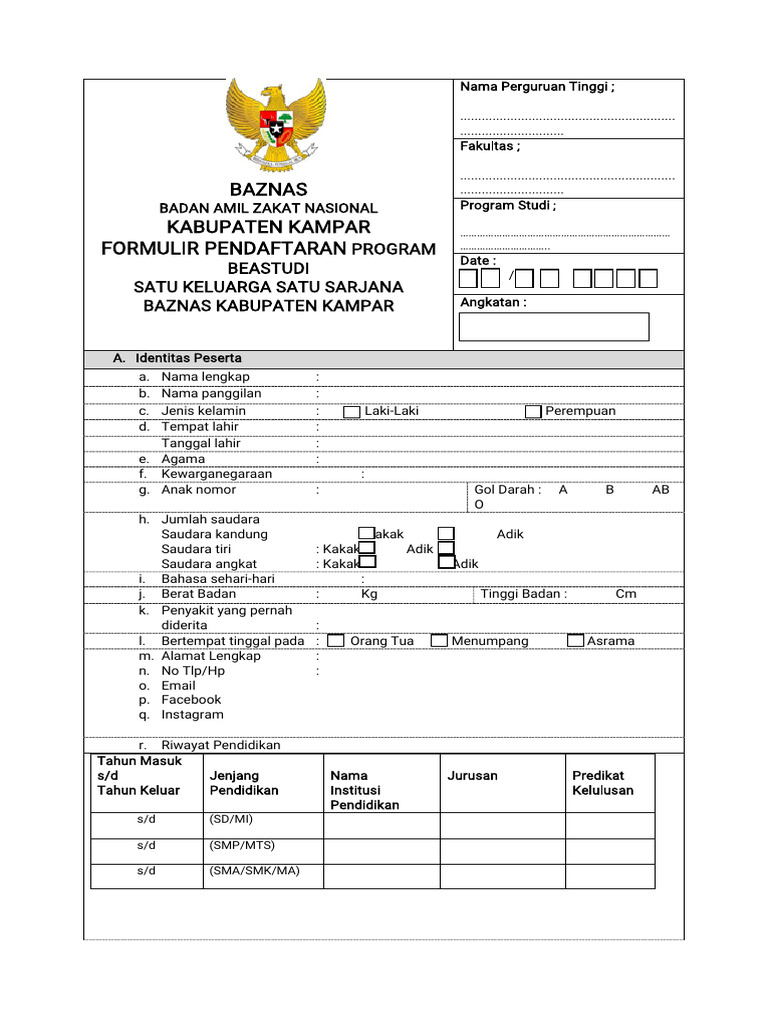 Formulir Pendaftaran Beasiswa 2024-1 | PDF