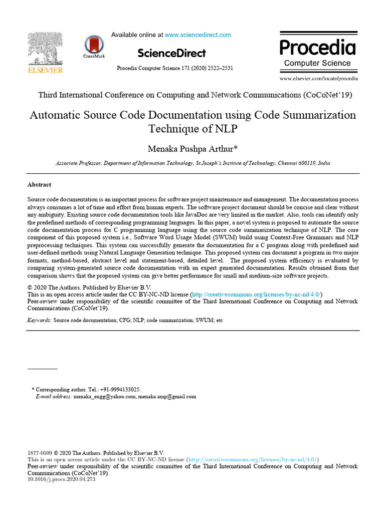 Publisher Pdf Fulltext Automatic Source Code Documentation Using Code 9729