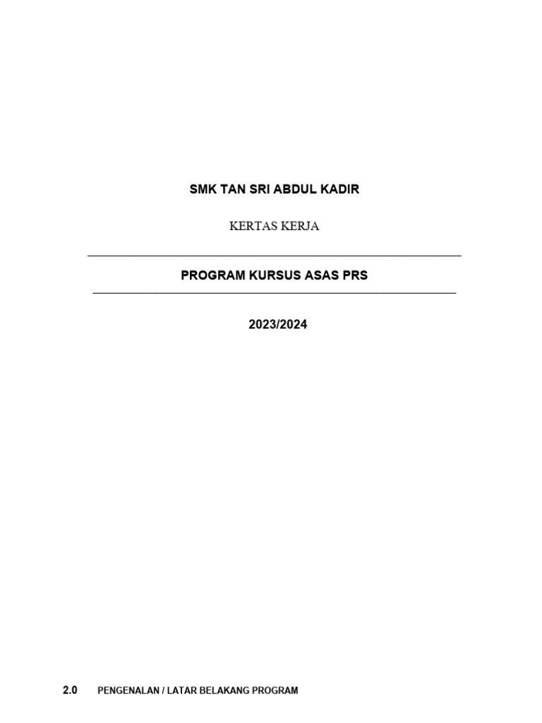 Kertas kerja kursus asas PRS | PDF