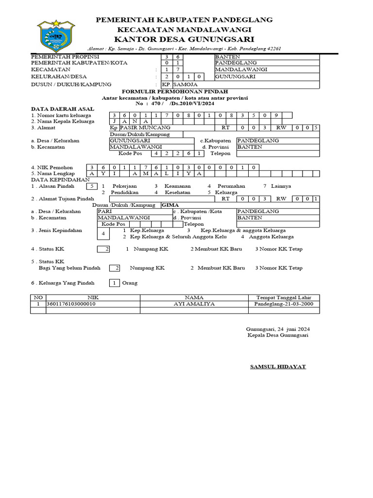 Formulir PINDAH | PDF